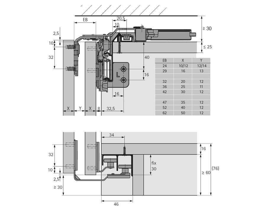 HETTICH TopLine L Schiebetürsystem - Vorliegende Tür