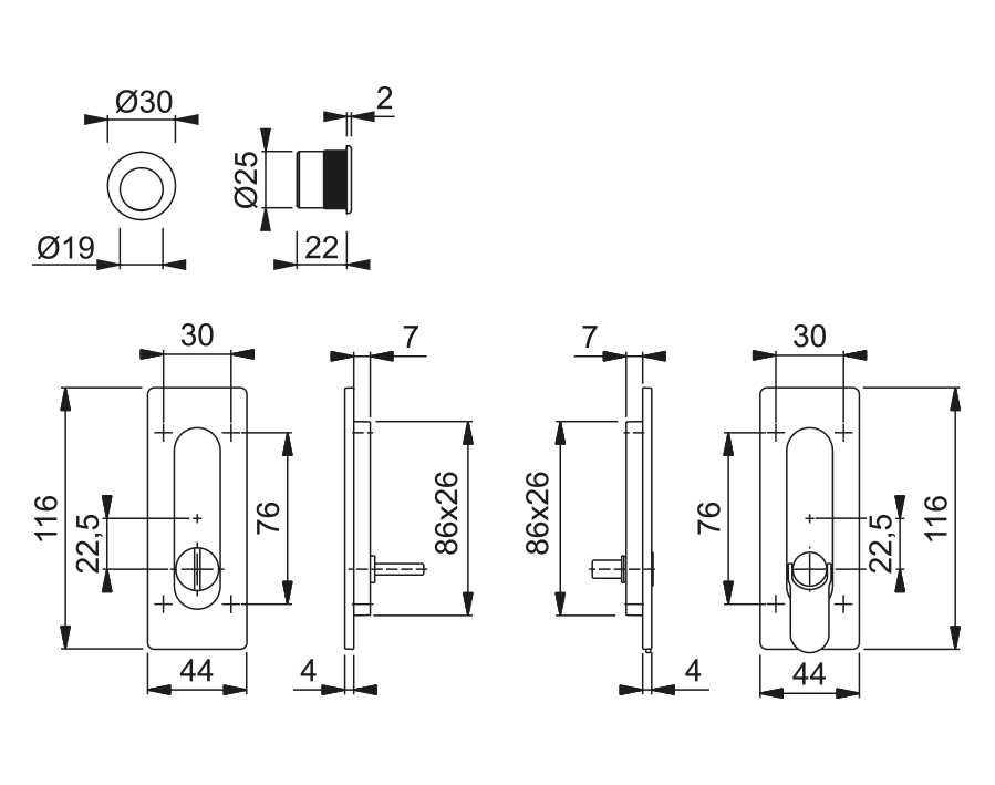 Spazio Kit 7 M464 – HOPPE Messing-Schiebetür-Set